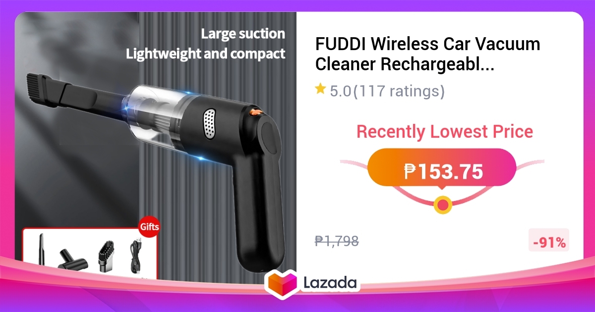 FUDDI Wireless Car Vacuum Cleaner Rechargeable Portable Small Vacuum ...