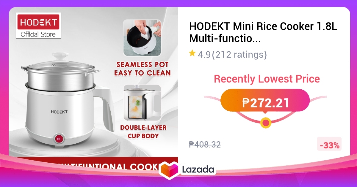 HODEKT Mini Rice Cooker 1.8L Multi-function Cooker Non-Stick Inner Pot ...