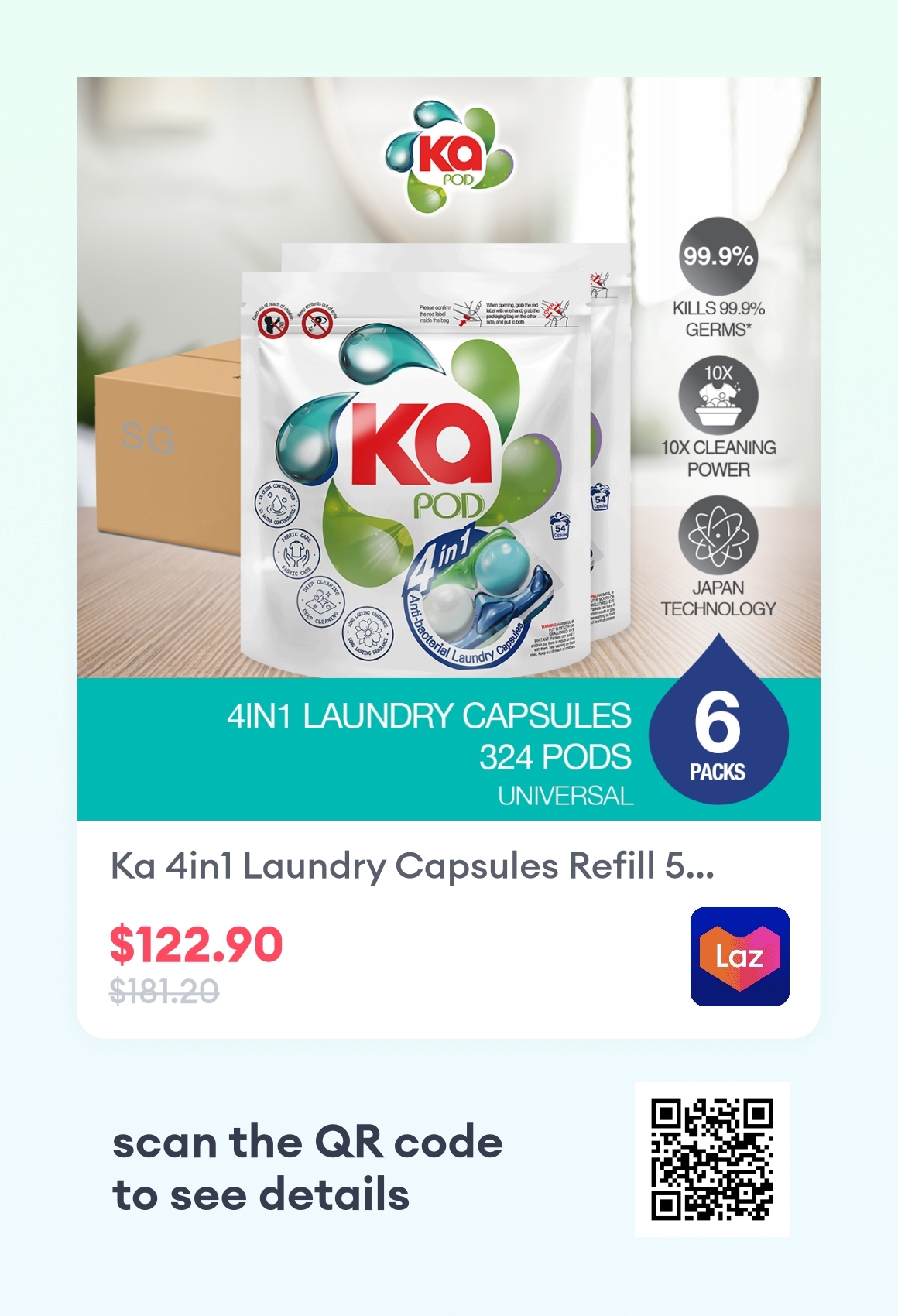 Ka 4in1 Laundry Capsules Refill 54 Pods x 6 Packs – Universal