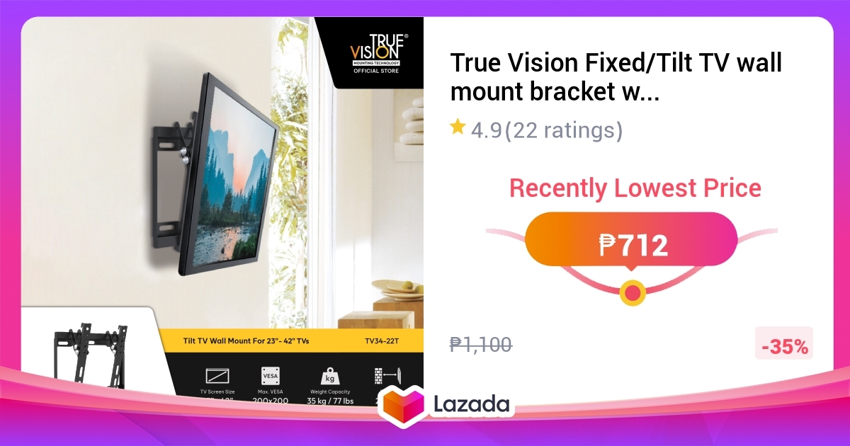 True Vision Fixed/Tilt TV wall mount bracket w/ screw for 23"-42" TV34-22T