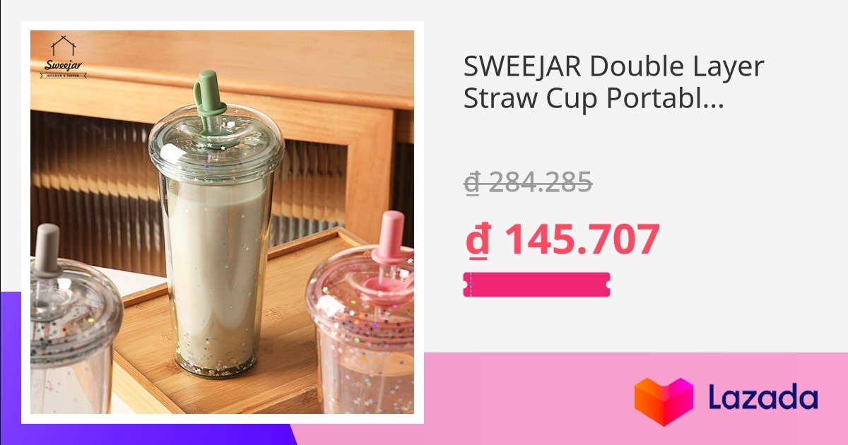SWEEJAR Cốc Có Ống Hút Hai Lớp Cốc Nước Di Động Cốc Cà Phê Hộp Đựng 520ML