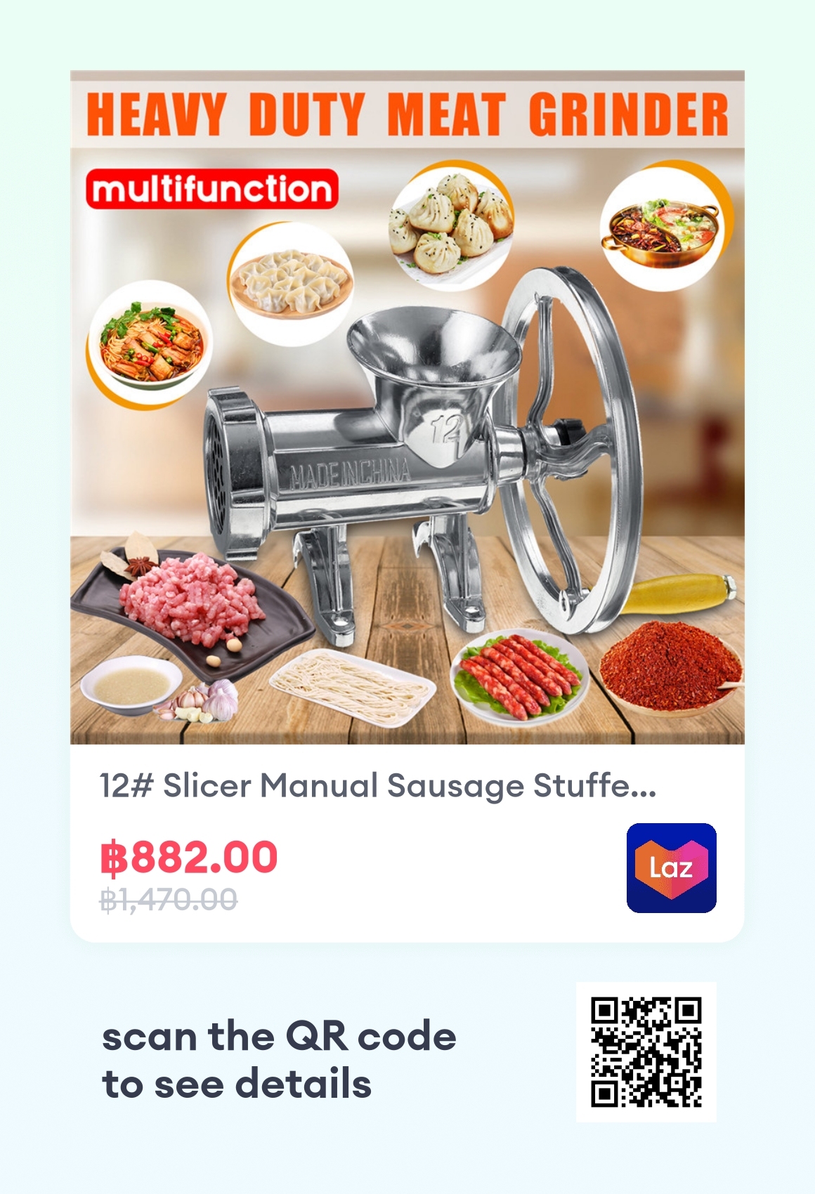 12# Slicer Manual Sausage Stuffer Filler Machine Mincer Aluminum Alloy ...