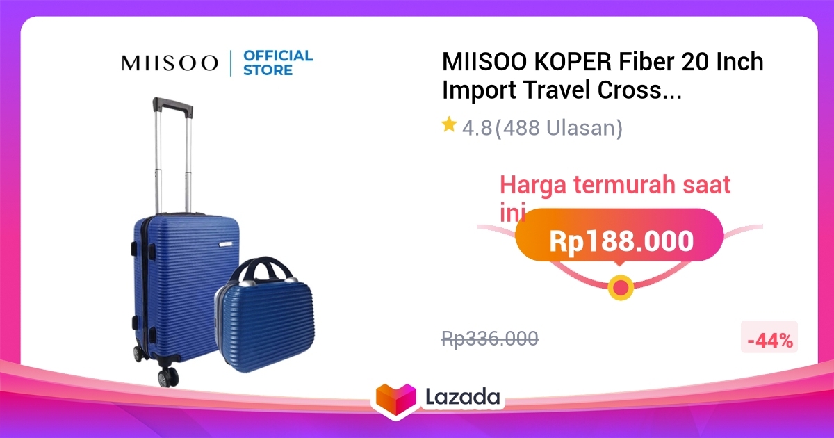 MIISOO KOPER Fiber 20 Inch Import Travel Cross/ Hardcase Bagasi 24inch ...