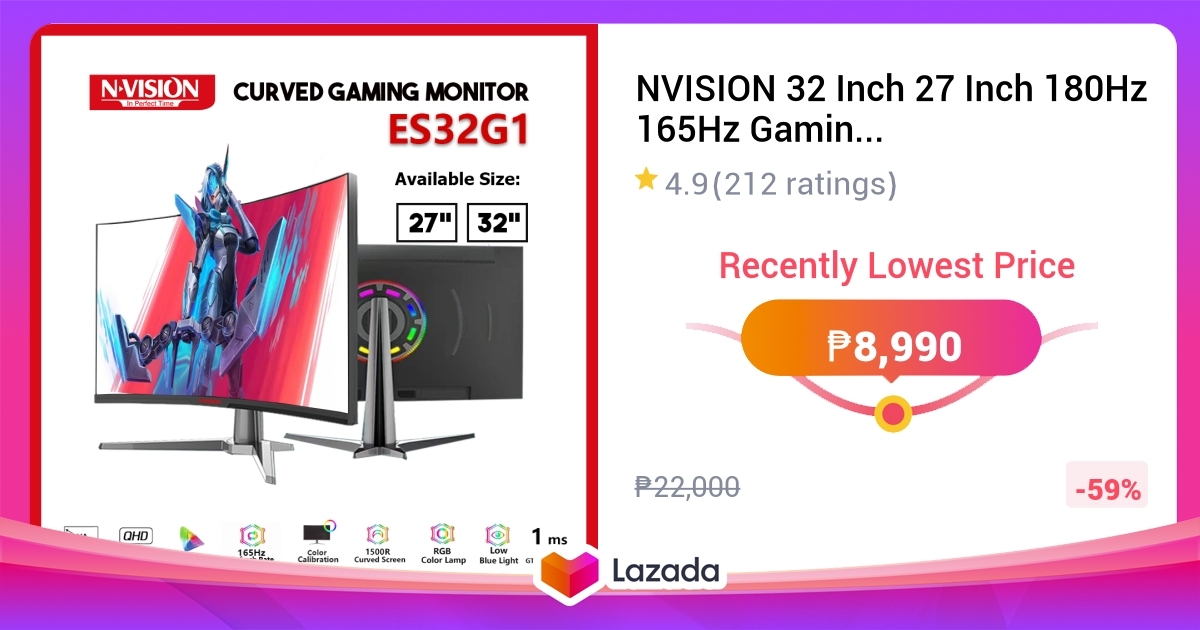 NVISION 32 Inch 27 Inch 180Hz 165Hz Gaming Curved Monitor 1500R ...