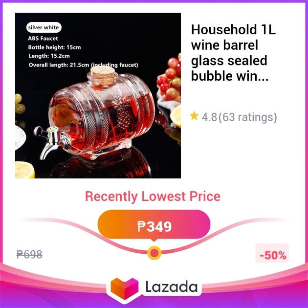 Household 1L wine barrel glass sealed bubble wine bottle with faucet 2 ...