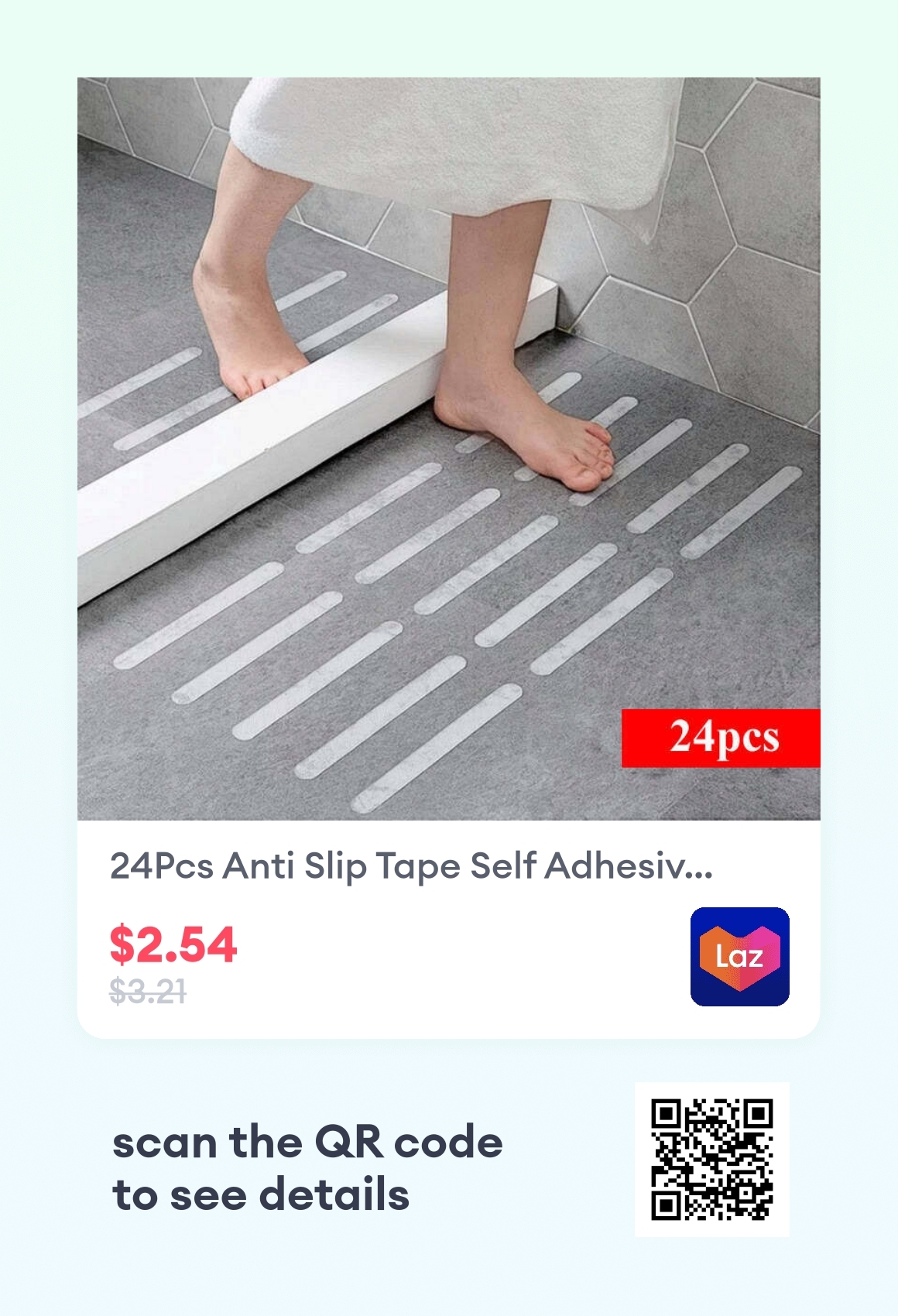 24Pcs Anti Slip Tape Self Adhesive Strips for Bathroom Floor Stairs ...