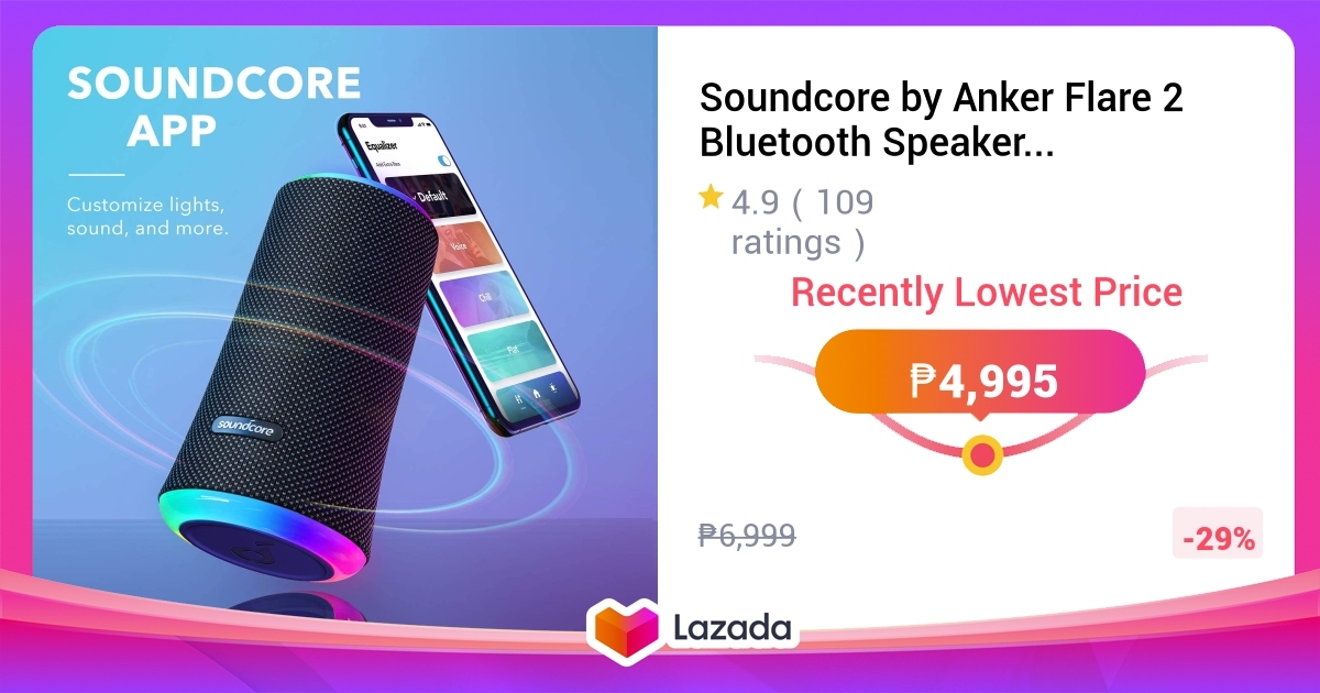 Soundcore by Anker Flare 2 Bluetooth Speaker, with IPX7 Waterproof ...