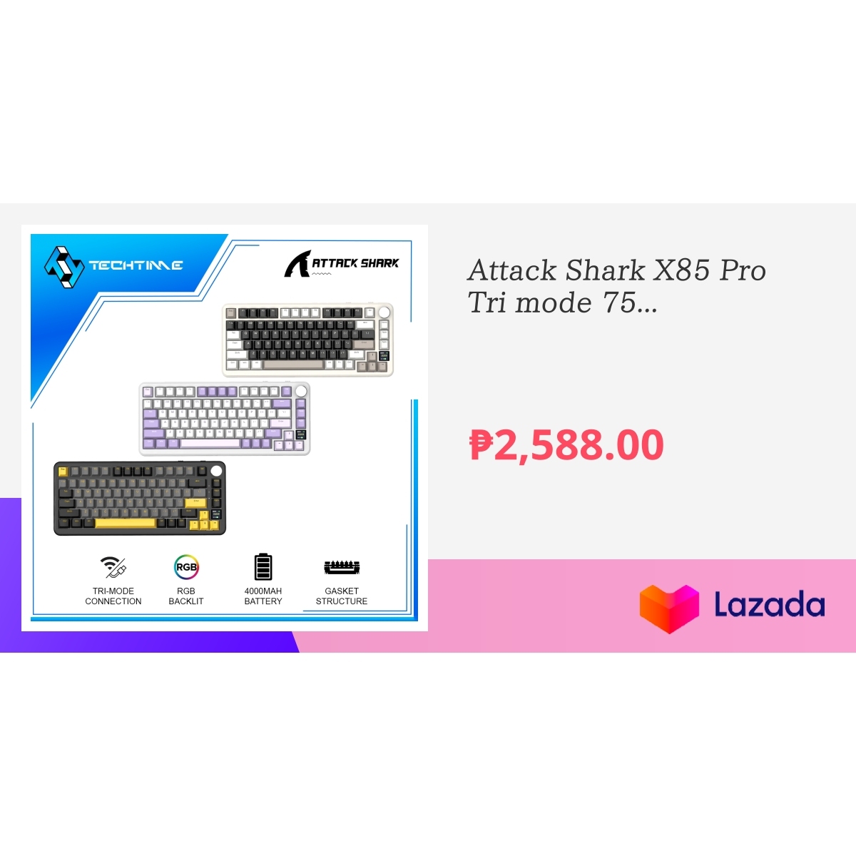 Attack Shark X85 Pro Tri mode 75% Gasket-mounted Wireless Hot Swappable ...