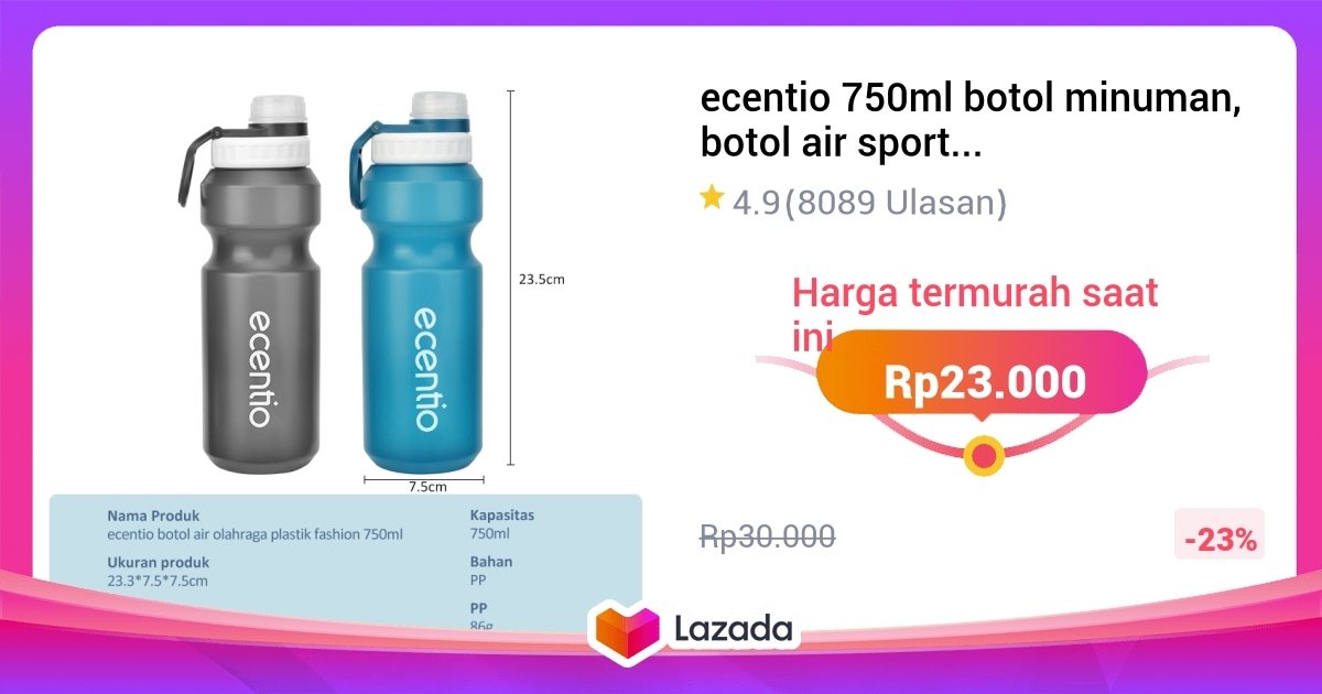 ecentio 750ml botol minuman, botol air sport, aneka warna botol air ...