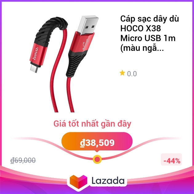 Cáp sạc dây dù HOCO X38 Micro USB 1m (màu ngẫu nhiên)