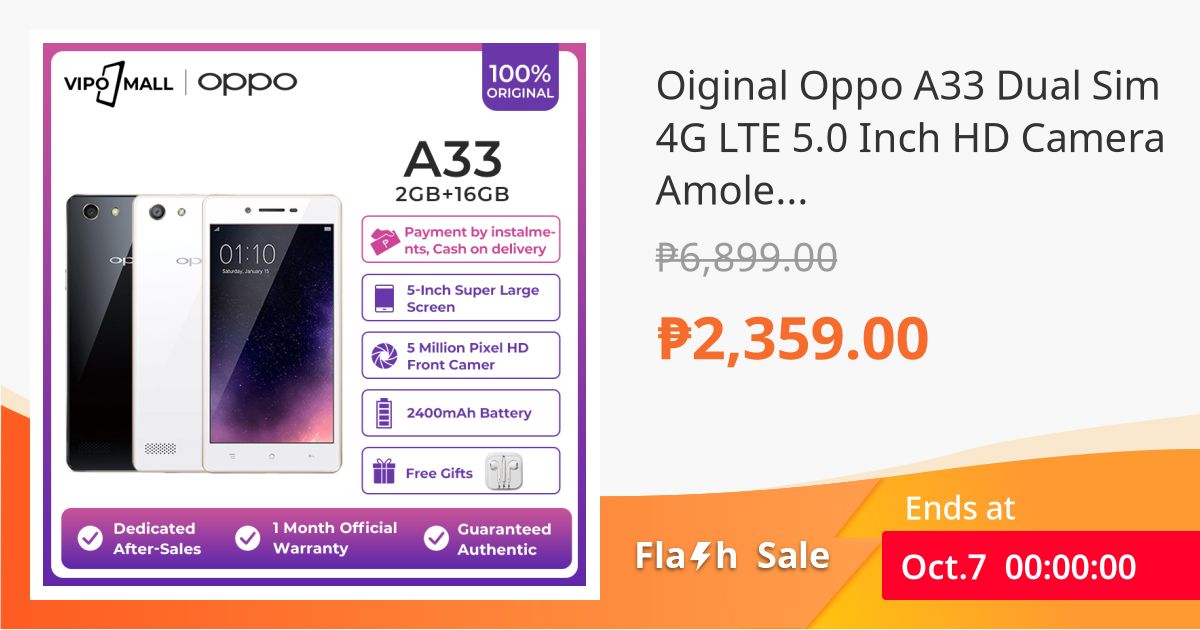 Oiginal Oppo A33 Dual Sim 4G LTE 5.0 Inch HD Camera Amoled touch screen Official Global Version ...