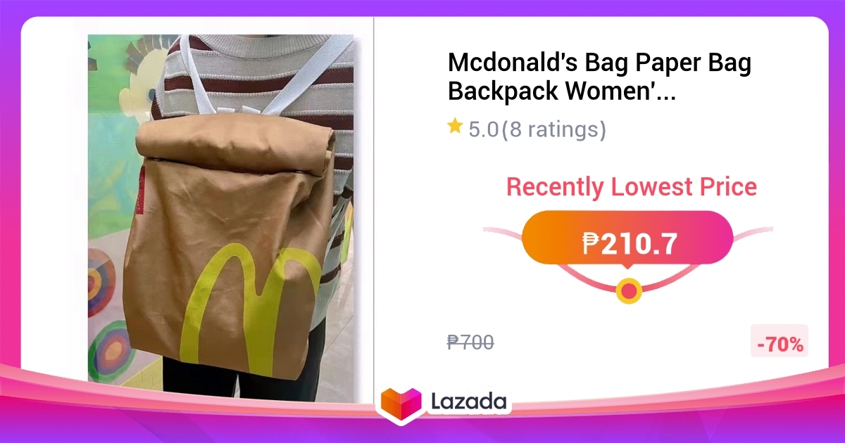 Mcdonald's Bag Paper Bag Backpack Women's Backpack Large Capacity ...