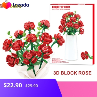 【Free Wrapping】Compatible with LEGO blocks, 3D DIY LEGO blocks roses ...