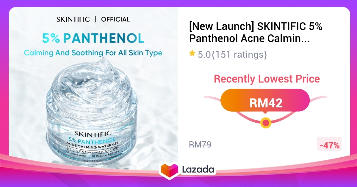 [New Launch] SKINTIFIC 5% Panthenol Acne Calming Water Gel Calming and ...