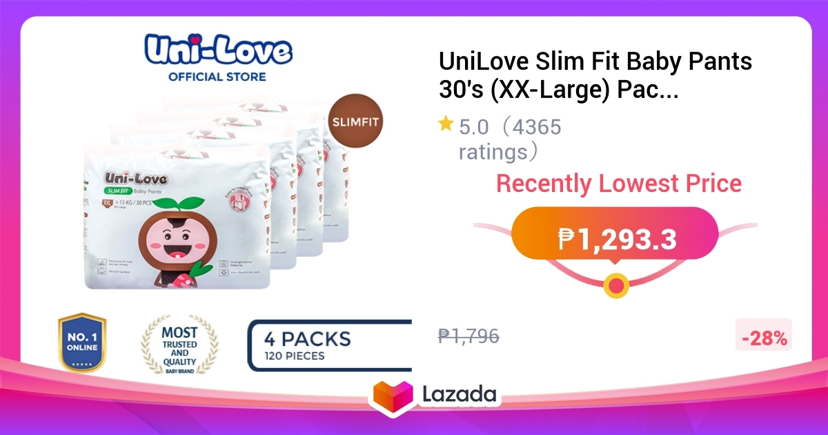 UniLove Slim Fit Baby Pants 30's (XX-Large) Pack of 4