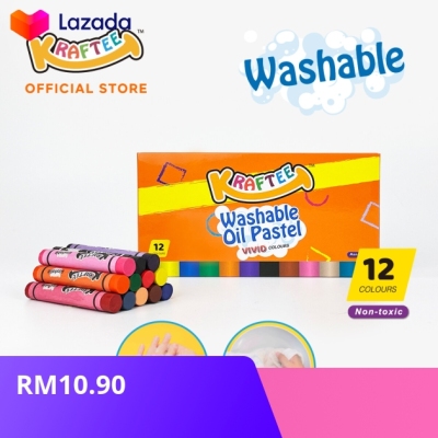 Kraftee Washable Oil Pastel - 12 Colours - Non Toxic - Safe for Kids!