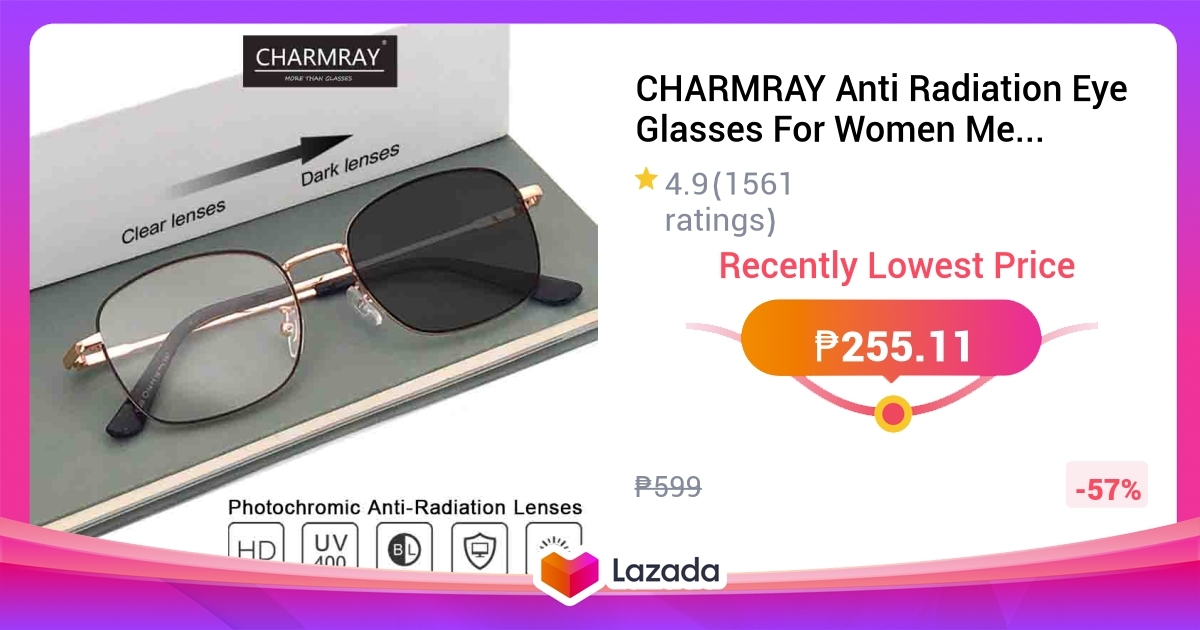 CHARMRAY Anti Radiation Eye Glasses For Women Men Photochromic Eye ...