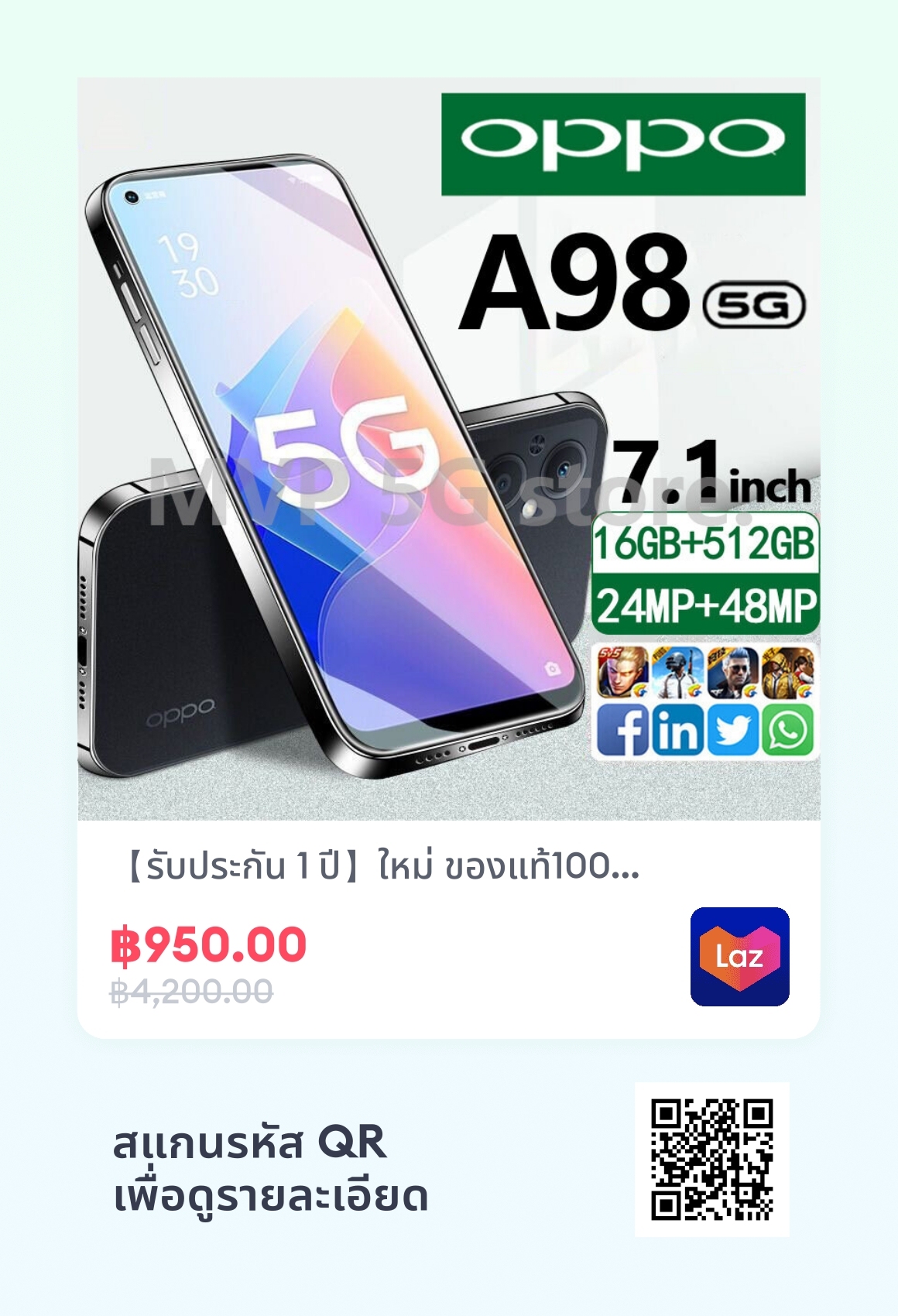 【รับประกัน 1 ปี】ใหม่ ของแท้100% OPP0 A98 5G 7.1นิ้ว โทรศัพท์มือถือ ...