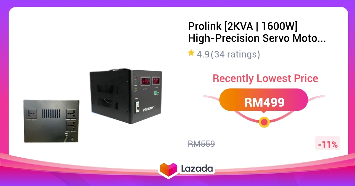 Prolink [2KVA | 1600W] High-Precision Servo Motor Type AVR Automatic ...