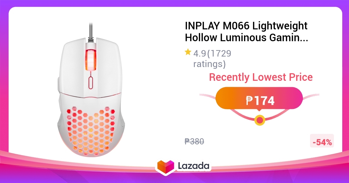 INPLAY M066 Lightweight Hollow Luminous Gaming Mouse With RGB For ...