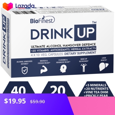 Biofinest DrinkUp Alcohol Detox Hangover Relief Defence Supplement ...