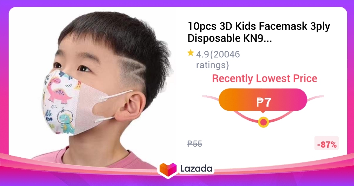 10pcs 3D Kids Facemask 3ply Disposable KN95 Protective Mask