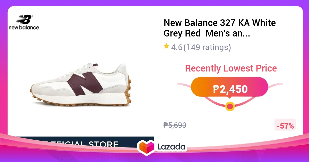 New Balance 327 KA White Grey Red Men's and Women's Running Shoes