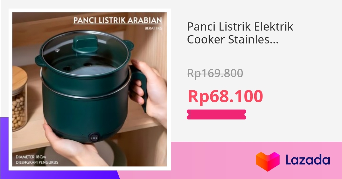 Panci Listrik Elektrik Cooker Stainless Steel Teflon Cooking Pot 1.8L