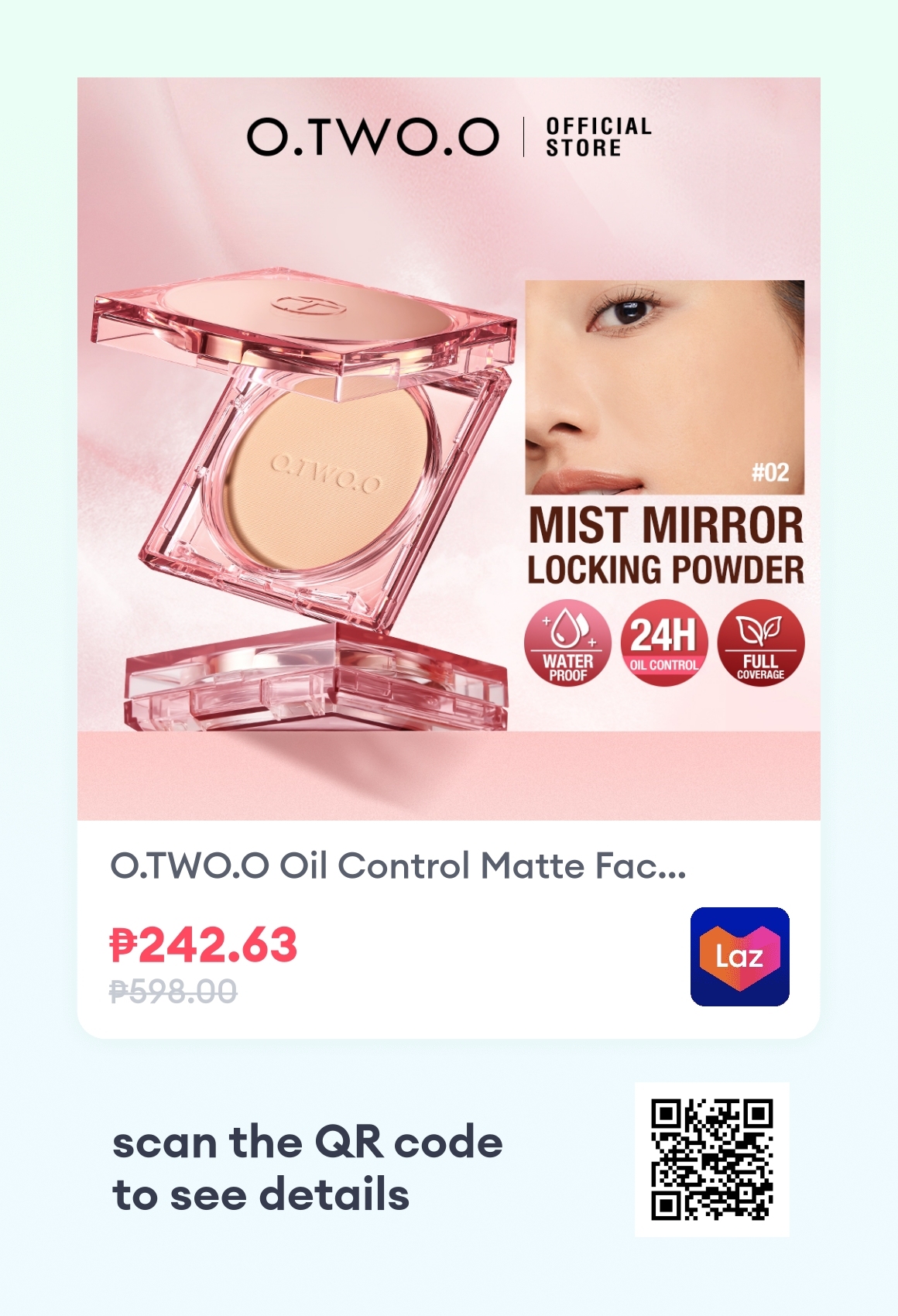 O.TWO.O Oil Control Matte Face Powder Long Lasting 24HR Oil Control ...