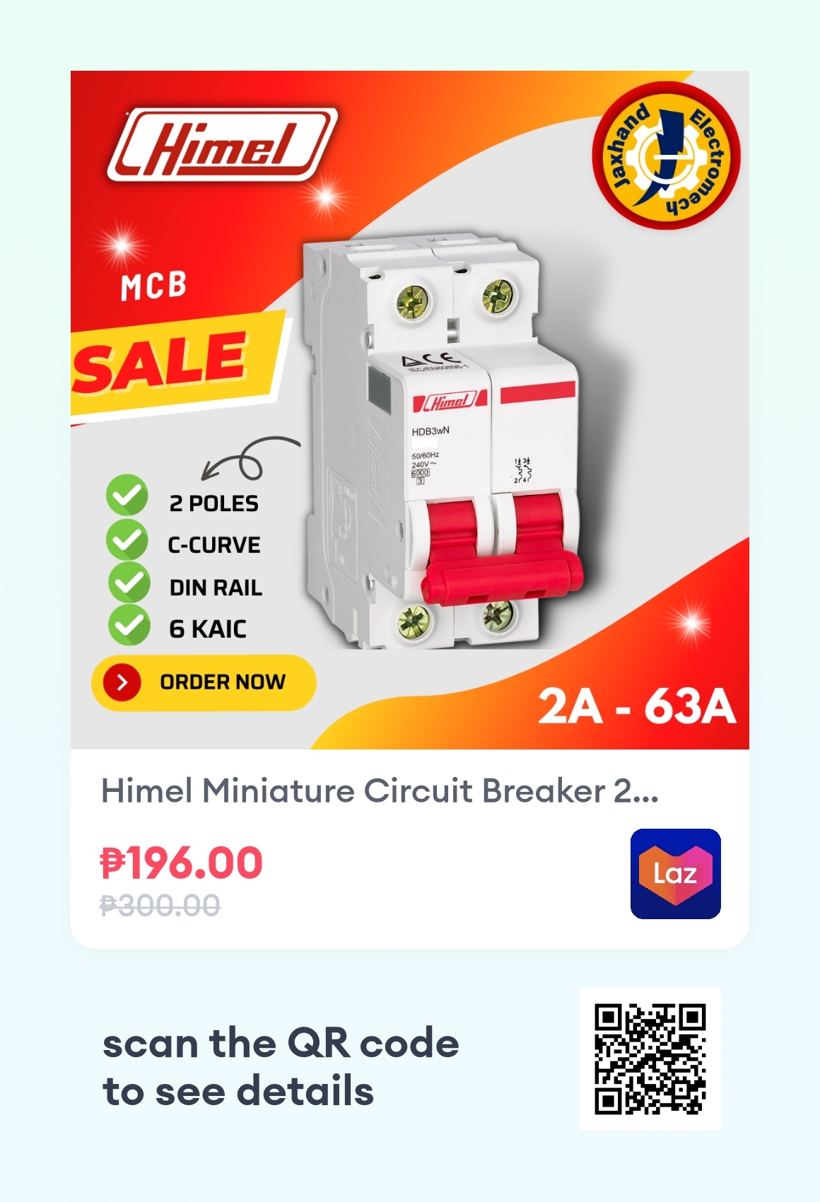 Himel Miniature Circuit Breaker 2A / 10A / 6A / 16A / 20A / 32A / 40A / 50A / 63A, 2-poles ...