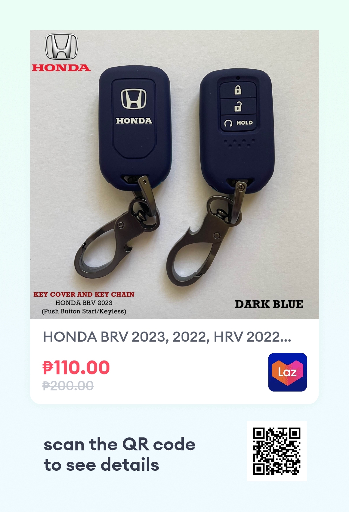 HONDA BRV 2023, 2022, HRV 2022, CITY KEYLESS ENTRY CAR KEYCOVER