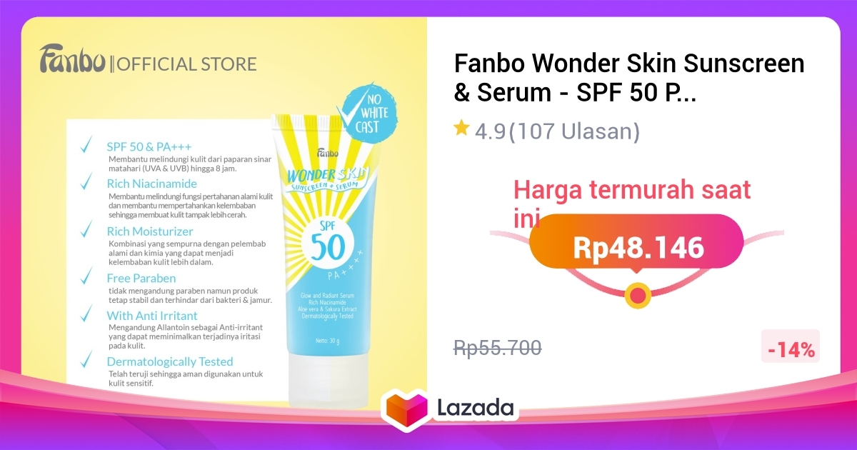 Fanbo Wonder Skin Sunscreen & Serum - SPF 50 PA ++++ 30gr - Sunscreen ...