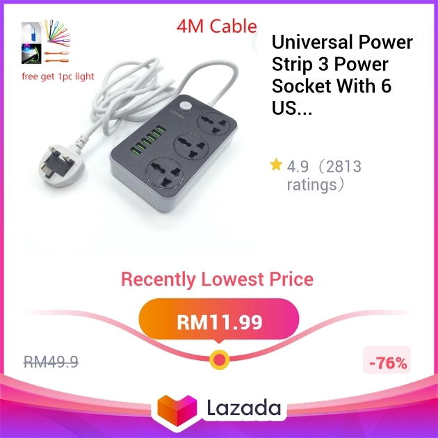 Universal Power Strip 3 Power Socket With 6 USB Output 3.4A and 2m UK ...