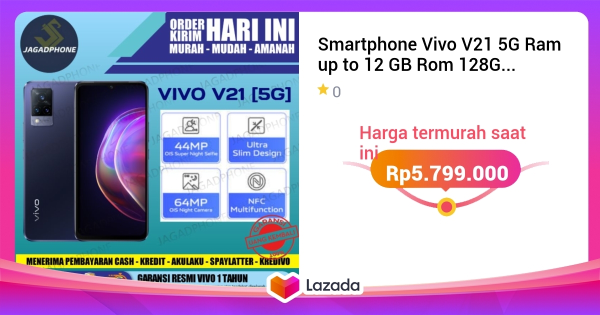 Smartphone Vivo V21 5G Ram up to 12 GB Rom 128GB Dual OIS Kamera Android terbaru - Dusk Blue