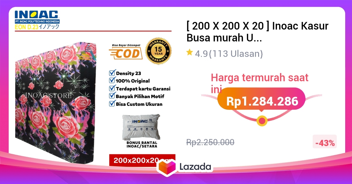 [ 200 X 200 X 20 ] Inoac Kasur Busa murah Uk Jumbo 200 X 200 X 20 CM ...