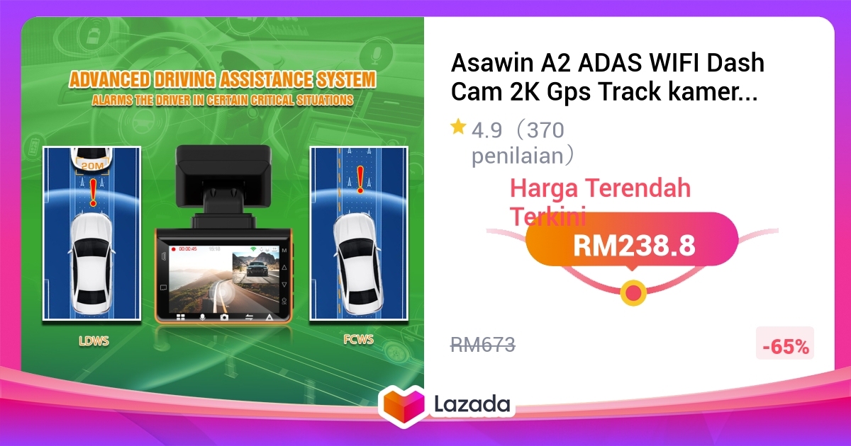 Asawin A2 ADAS WIFI Dash Cam 2K Gps Track kamera kereta depan dan ...