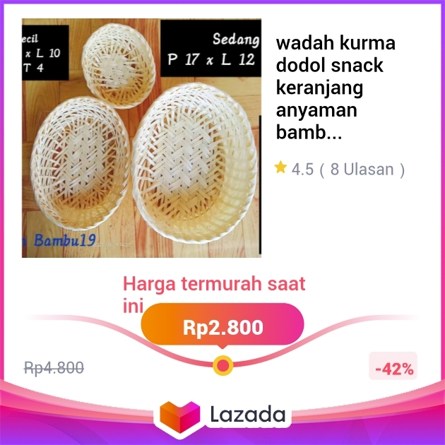 wadah kurma dodol snack keranjang anyaman bambu 0val mini lucu