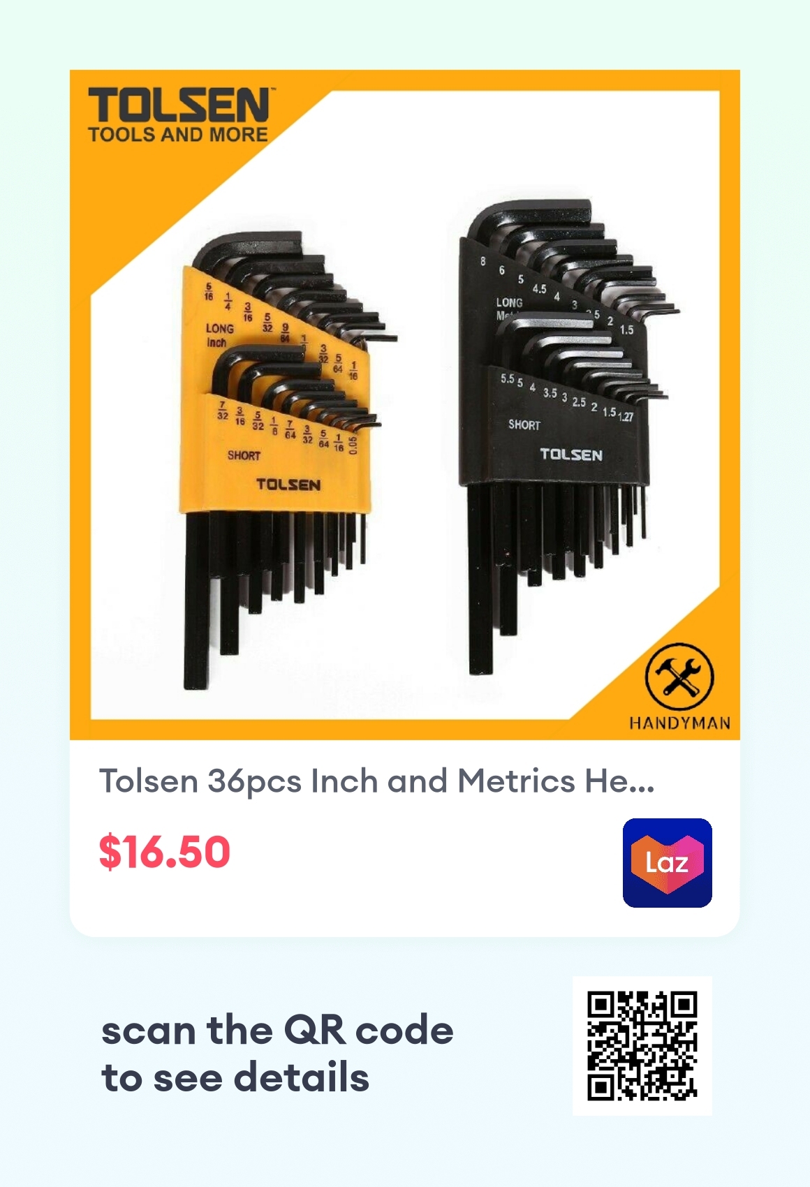 Tolsen 36pcs Inch and Metrics Hex Key Set 20094