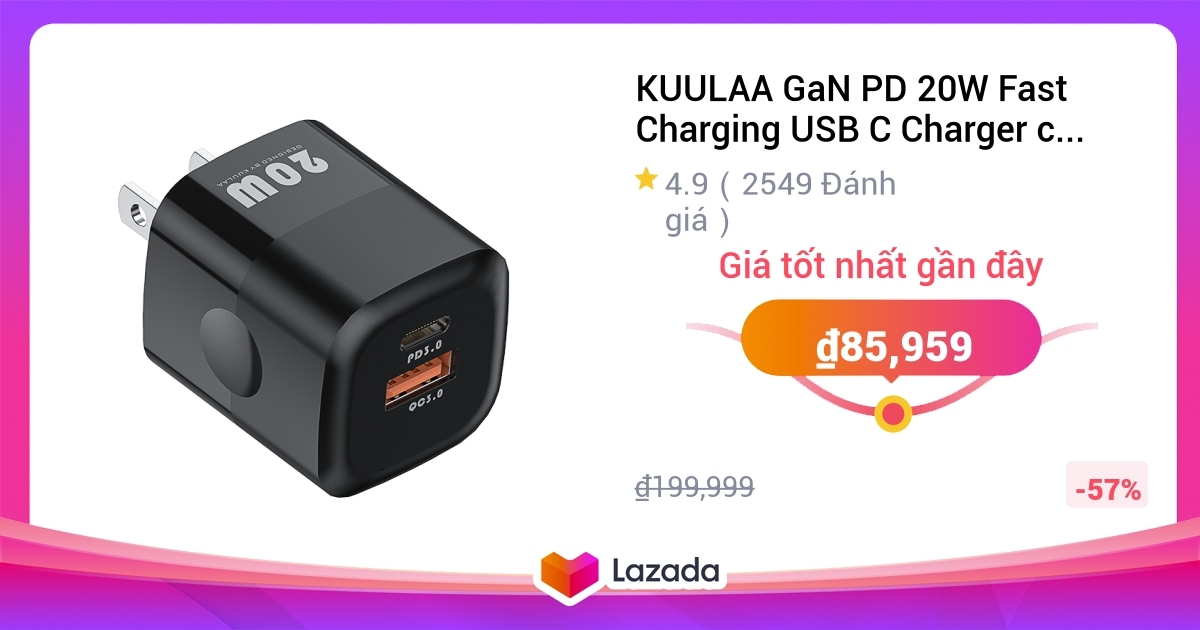 KUULAA GaN PD 20W Fast Charging USB C Charger củ sạc iphone 15 Xiaomi ...