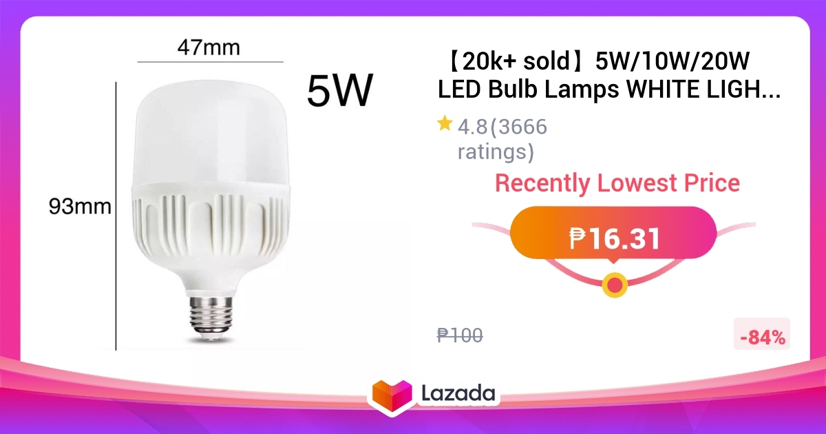 【20k+ sold】5W/10W/20W LED Bulb Lamps WHITE LIGHT E27 Energysaving Bulb ...