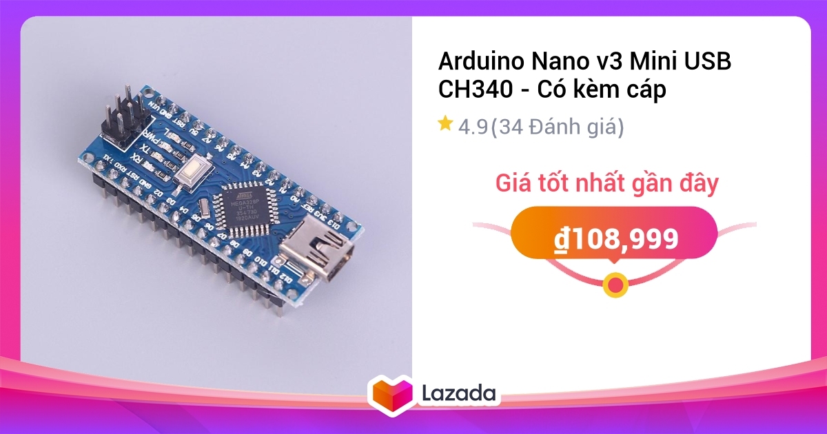 Arduino Nano v3 Mini USB CH340 - Có kèm cáp