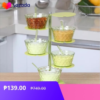 【Soft Lip Shop】Rotating 4 Layers Seasoning Storage Box Kitchen Sugar ...