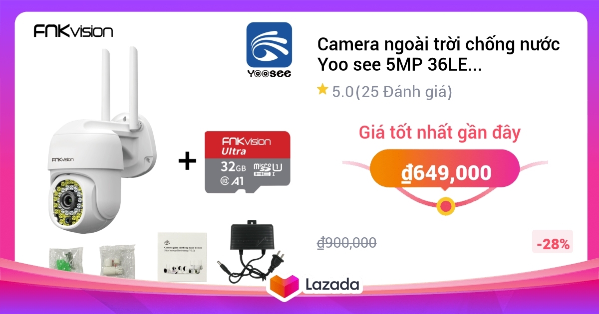 Camera ngoài trời chống nước Yoo see 5MP 36LED toàn cảnh 360 độ ...