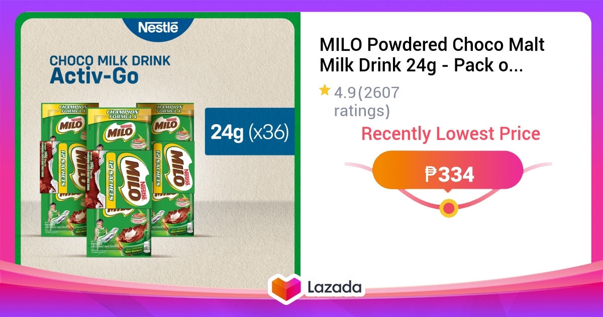MILO Powdered Choco Malt Milk Drink 24g - Pack of 36