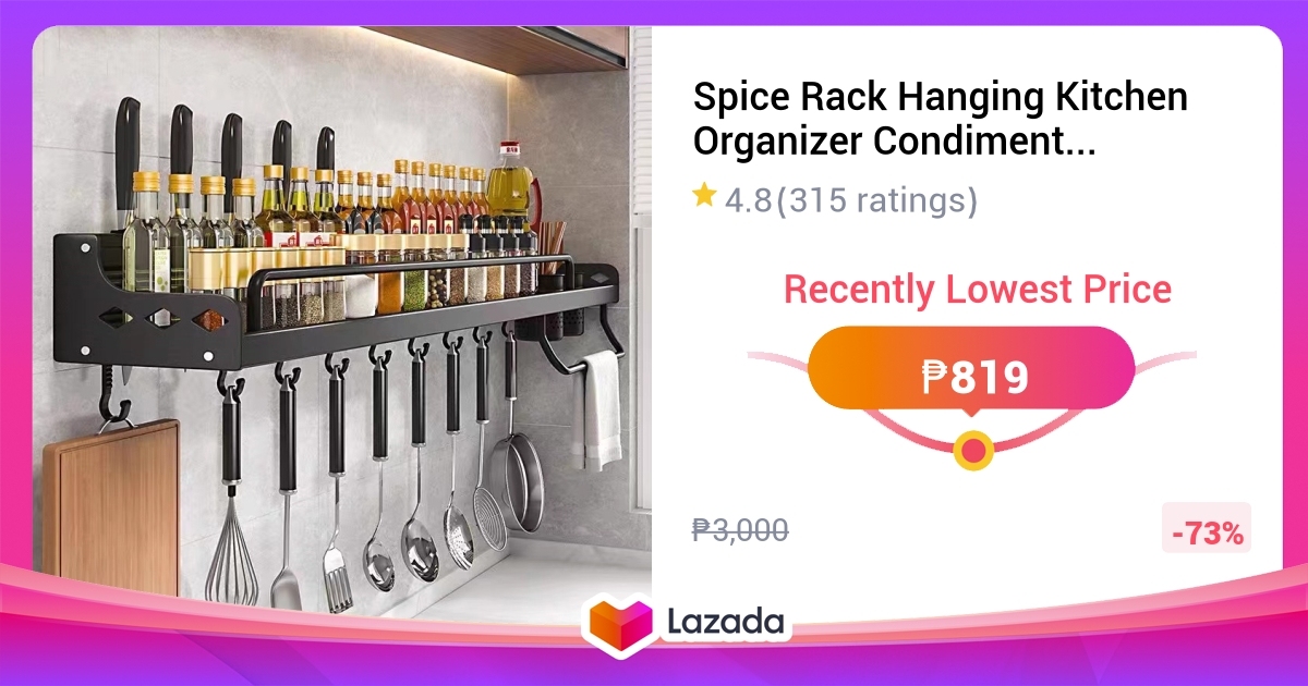 Spice Rack Hanging Kitchen Organizer Condiments Organizer Wall Mounted ...