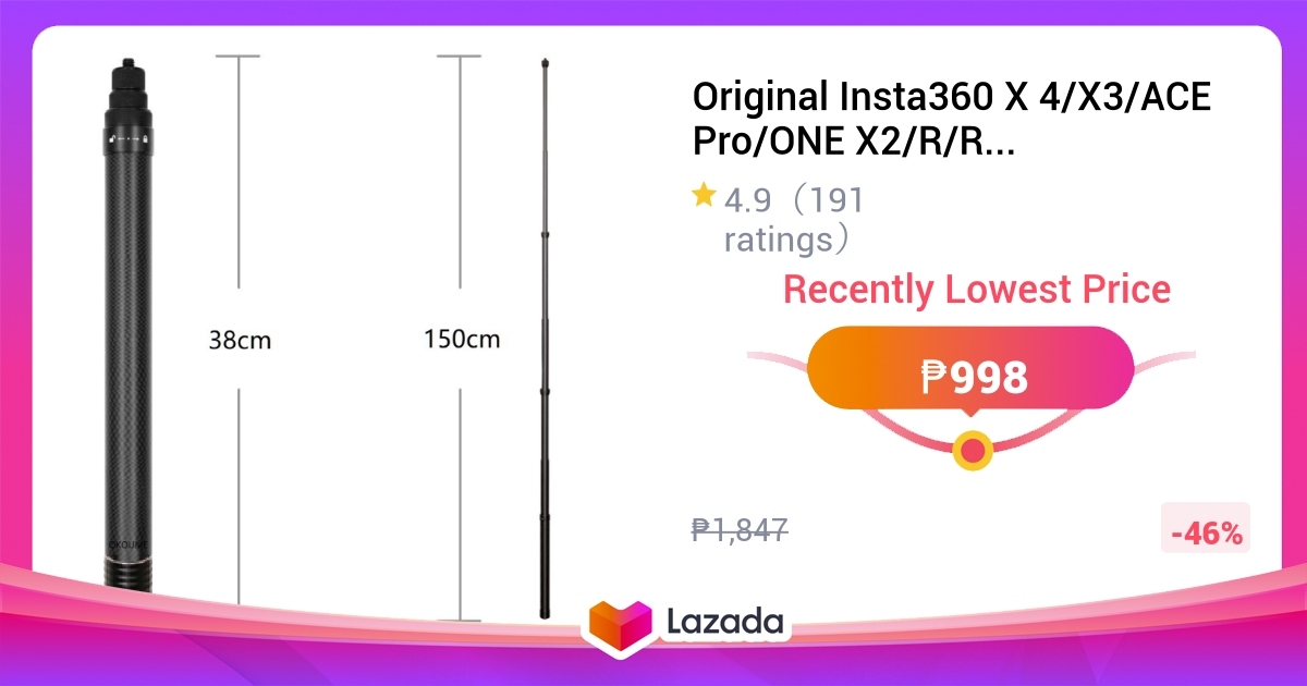 Original Insta360 X 4/X3/ACE Pro/ONE X2/R/RS Invisible Selfie Stick For ...