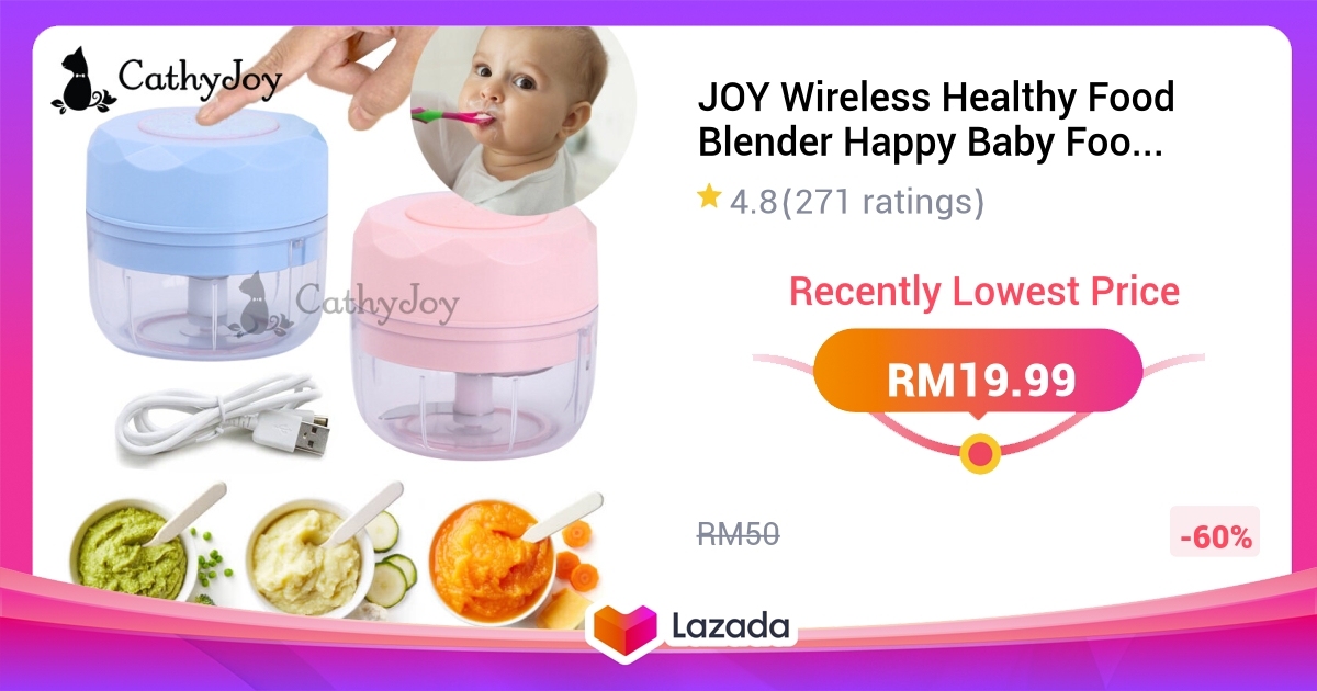 JOY Wireless Healthy Food Blender Happy Baby Food Smasher Blander Pumpkin Avocado Potato Masher ...