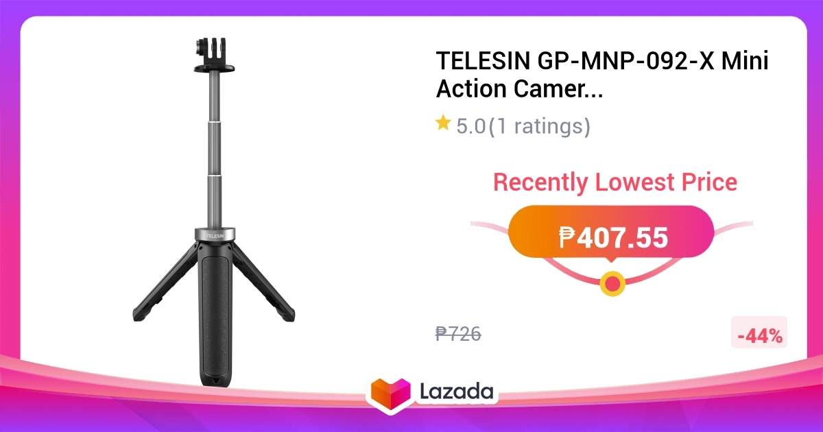 TELESIN GP-MNP-092-X Mini Action Camera Extendable Selfie Stick Tripod Handheld Photography ...