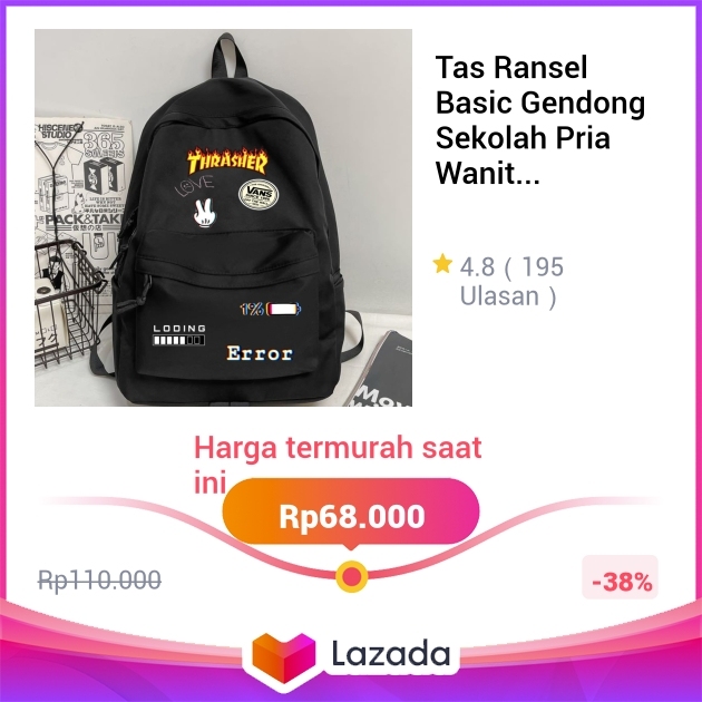 Tas Ransel Basic Gendong Sekolah Pria Wanita Backpack Laptop Cordura ...