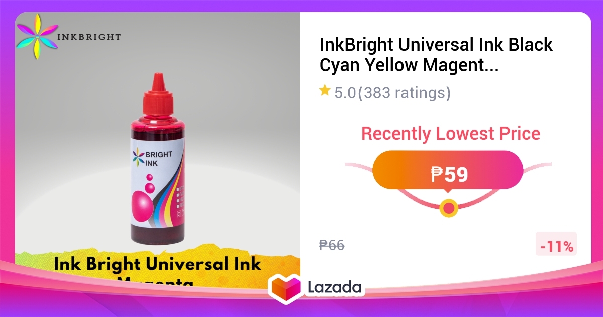 InkBright Universal Ink Black Cyan Yellow Magenta Set - for Epson, Canon, HP, Brother, 003, 664 ...